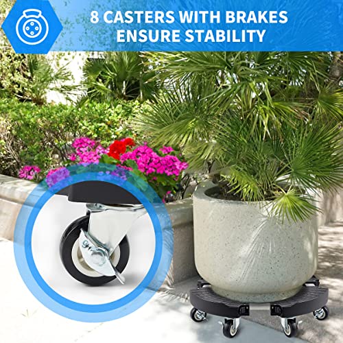 Plant Caddy with Wheels Heavy Duty with 8 Lockable Casters, Rolling Plant Stand Adjustable 15"-21", Plant Dolly with Wheels Heavy Duty 330lbs Capacity for Outdoor Indoor Large Plant /Flower Pot