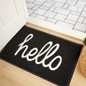 gorilla grip dirt grabber hello mesh doormat, waterproof all weather welcome mat, low profile entryway mats for home, indoor outdoor front entrance and back sliding door, washable, 30x17, black/white