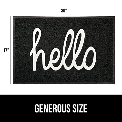 Gorilla Grip Dirt Grabber Hello Mesh Doormat, Waterproof All Weather Welcome Mat, Low Profile Entryway Mats for Home, Indoor Outdoor Front Entrance and Back Sliding Door, Washable, 30x17, Black/White