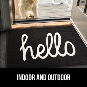 Gorilla Grip Dirt Grabber Hello Mesh Doormat, Waterproof All Weather Welcome Mat, Low Profile Entryway Mats for Home, Indoor Outdoor Front Entrance and Back Sliding Door, Washable, 30x17, Black/White