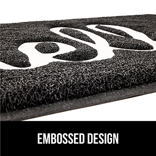 Gorilla Grip Dirt Grabber Hello Mesh Doormat, Waterproof All Weather Welcome Mat, Low Profile Entryway Mats for Home, Indoor Outdoor Front Entrance and Back Sliding Door, Washable, 30x17, Black/White