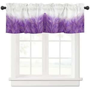 kitchen valance for windows rod pocket curtain valances purple gradient abstract leaf gold edge white back privacy short curtains panels window treatment for bathroom ombre geometric art 54x18in