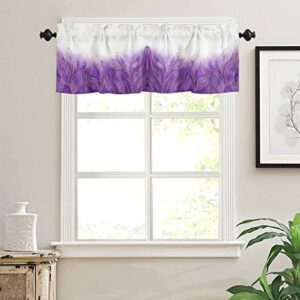 Kitchen Valance for Windows Rod Pocket Curtain Valances Purple Gradient Abstract Leaf Gold Edge White Back Privacy Short Curtains Panels Window Treatment for Bathroom Ombre Geometric Art 54x18in