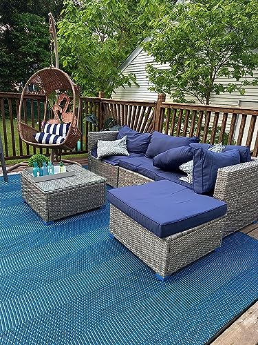 Sqodok Patio Cushion Covers Outdoor Cushions Cover Replacement for 7Pieces 6-Seater Outdoor Furniture Sofa Waterproof 14Pack Cushion Slipcovers Set for Sectional Wicker Seat and Back, Blue