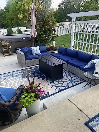 Sqodok Patio Cushion Covers Outdoor Cushions Cover Replacement for 7Pieces 6-Seater Outdoor Furniture Sofa Waterproof 14Pack Cushion Slipcovers Set for Sectional Wicker Seat and Back, Blue