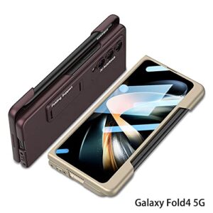 EAXER Compatible with Samsung Z Fold 4 5G Case, Built in Screen Protector, Magnetic Full Protection Matte Stand Case S Pen Slot for Samsung Galaxy Z Fold 4 (Gold)