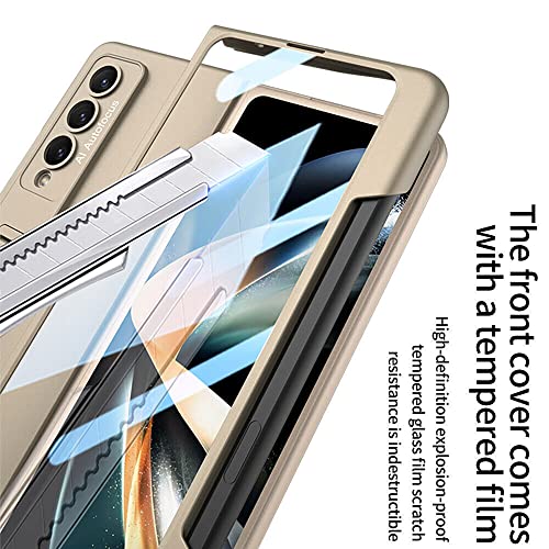 EAXER Compatible with Samsung Z Fold 4 5G Case, Built in Screen Protector, Magnetic Full Protection Matte Stand Case S Pen Slot for Samsung Galaxy Z Fold 4 (Gold)