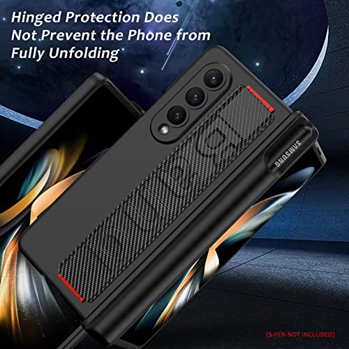 DEMCERT for Samsung Galaxy Z Fold 3 5G Hinge Case with Strap,Luxury PC Magnetic Shockproof Cover with Screen Protector S Pen Slot for Samsung Galaxy Z Fold 3 5G (Carbon Fibre)