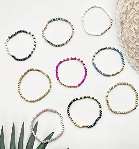 WAINIS 27Pcs Delicate Boho Beaded Bracelet Multi Layer Versatile Statement Bracelets Stackable stretch Cuff Sparkly Glass Crystal Beads bracelets