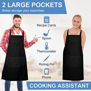 Dwrttow 12 Pack Bib Apron,Black Aprons Bulk,Unisex Black Plain Aprons with 2 Pockets,Blank Apron with Long Ties for Adults Cooking Painting BBQ Grilling Baking Machine Washable,32 x 28 Inch