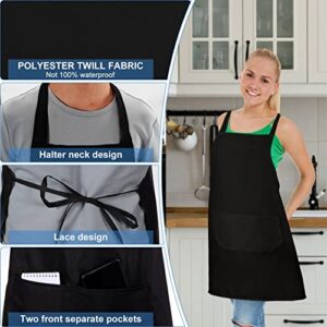 Dwrttow 12 Pack Bib Apron,Black Aprons Bulk,Unisex Black Plain Aprons with 2 Pockets,Blank Apron with Long Ties for Adults Cooking Painting BBQ Grilling Baking Machine Washable,32 x 28 Inch