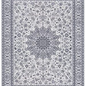 Area Rug Living Room Rugs: 8x10 Oriental Persian Floral Distressed Carpet Large Machine Washable Indoor Non Slip Carpets for Under Dining Table Farmhouse Bedroom Nursery Home Office Grey Blue