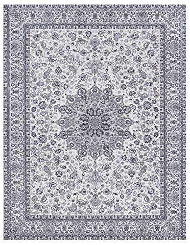 Area Rug Living Room Rugs: 8x10 Oriental Persian Floral Distressed Carpet Large Machine Washable Indoor Non Slip Carpets for Under Dining Table Farmhouse Bedroom Nursery Home Office Grey Blue