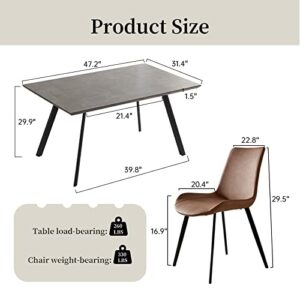 ZckyCine Modern mid-Century Dining Table 5-Piece Kitchen Table Set for 4 People Rectangular Solid Wood Dining Table with 4 upholstered Leather Chairs