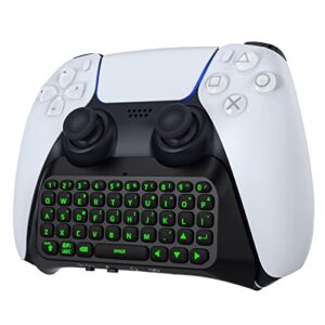 moko keyboard for ps5 controller with green backlight, bluetooth wireless mini keypad chatpad for playstation 5, built-in speaker & 3.5mm audio jack for ps5 controller accessories