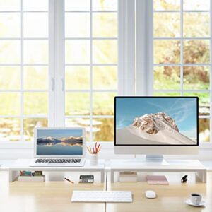 TEAMIX 2 Pack White Monitor Stand Riser-20 inch, Wood Monitor Stand for Desk, TV/Screen/PC/Printer/Laptop Riser, Computer Stand with Keyboard Organizer Desktop Stand, Monitor Riser…