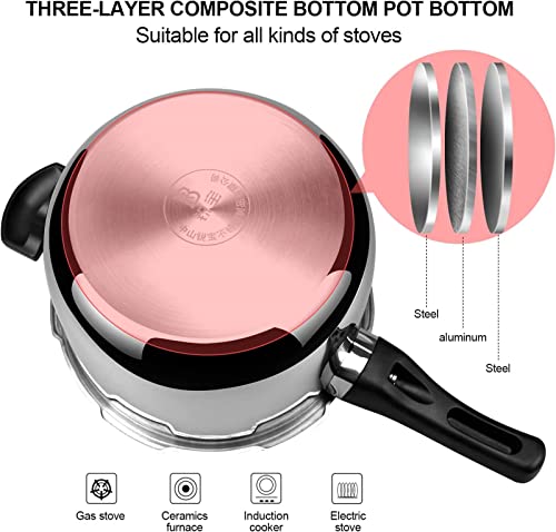 Stainless Steel Pressure Cooker Cookware rice cooker about 2-5 person use explosion-proof Thickened Safety home use durable (4.22 Quart)