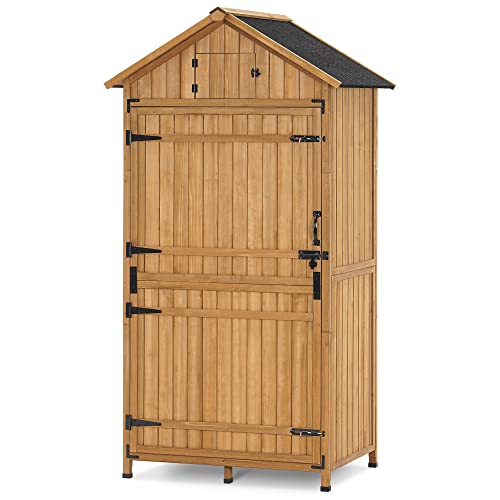 MCombo Large Outdoor Storage Shed with Adjustable Shelves, Outdoor Storage Cabinet with Lock, Wood Garden Tool Shed for Outside, Backyard and Patio (38x24x82 inch) 6056-1970 (Natural)