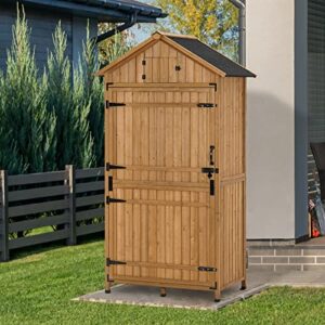 MCombo Large Outdoor Storage Shed with Adjustable Shelves, Outdoor Storage Cabinet with Lock, Wood Garden Tool Shed for Outside, Backyard and Patio (38x24x82 inch) 6056-1970 (Natural)