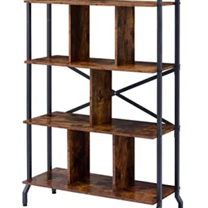 Tajsoon Bookshelf 4 Tier Tall Bookcase, Storage Rack Shelf with Steel Frame, Wood Bookcase Shelf Storage Organizer, Free Standing Storage Shelving Unit for Home Office, Living Room, Bedroom, Kitchen