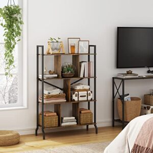 Tajsoon Bookshelf 4 Tier Tall Bookcase, Storage Rack Shelf with Steel Frame, Wood Bookcase Shelf Storage Organizer, Free Standing Storage Shelving Unit for Home Office, Living Room, Bedroom, Kitchen