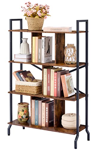 Tajsoon Bookshelf 4 Tier Tall Bookcase, Storage Rack Shelf with Steel Frame, Wood Bookcase Shelf Storage Organizer, Free Standing Storage Shelving Unit for Home Office, Living Room, Bedroom, Kitchen