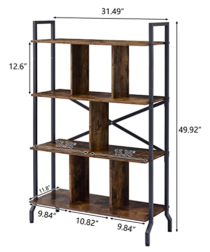 Tajsoon Bookshelf 4 Tier Tall Bookcase, Storage Rack Shelf with Steel Frame, Wood Bookcase Shelf Storage Organizer, Free Standing Storage Shelving Unit for Home Office, Living Room, Bedroom, Kitchen