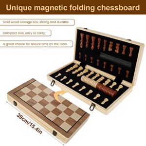 BA1 56Pcs Chess and Checkers Set Chess Game Set Wooden 2-in-1 Board Game Magnetic Travel Chess Board Game Portable Board Games Accessories with Drawstring Storage Pouch for Kids Adults BA1