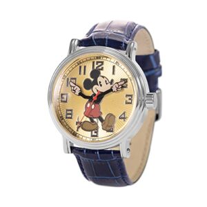 disney mickey mouse adult vintage articulating hands analog quartz watch, blue