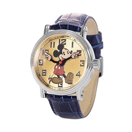 Disney Mickey Mouse Adult Vintage Articulating Hands Analog Quartz Watch, Blue