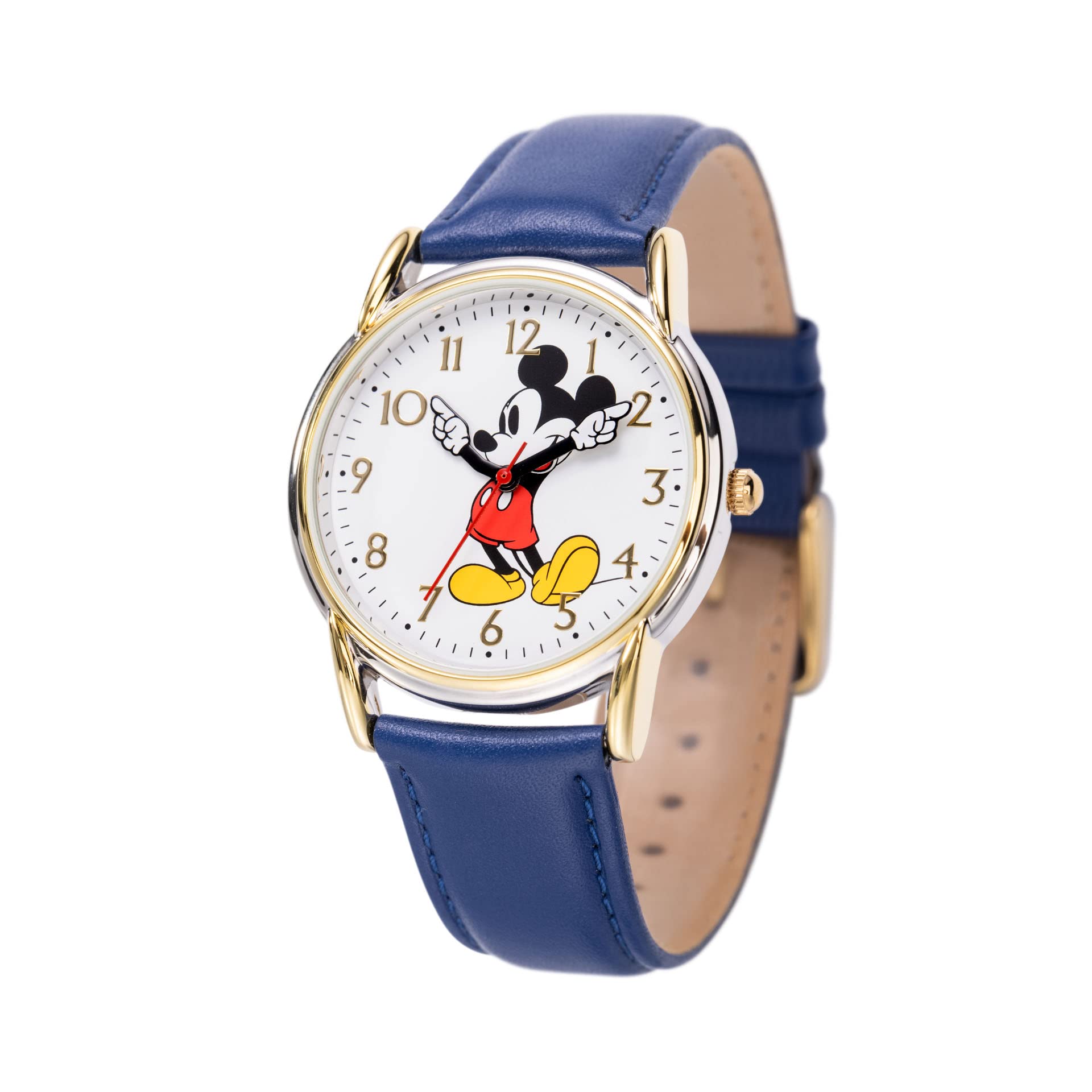 Disney Mickey Mouse Adult Classic Cardiff Articulating Hands Analog Quartz Leather Strap Watch