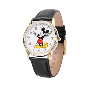 disney mickey mouse adult classic cardiff articulating hands analog quartz leather strap watch