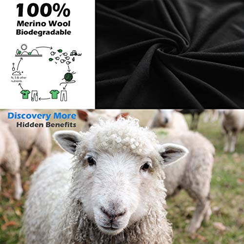 100% Merino Wool T-Shirt for Women's Long Sleeve Base Layers Odor Resistance for Outdoor Black