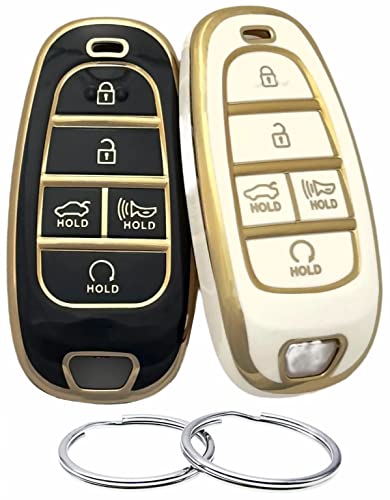 REPROTECTING TPU Key Fob Cover Compatible with (5 Buttons) 2019-2023 Hyundai Sonata Sanata Fe Tucson Palisade (Black/White)