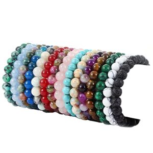 finzor 15 pcs 8mm healing stone beaded bracelets for women men semi-precious gemstones bracelets crystal beaded bracelet unisex adjustable stretch bracelets