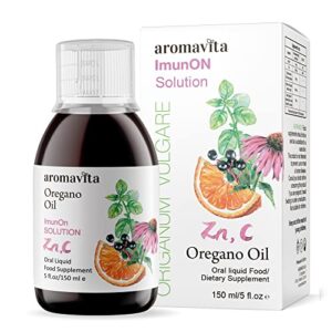 aromavita imunon solution syrup - oregano oil-echinacea extract,elderberry,sambucus extract,vitamin c,zinc,b-carotene,orange-powerful system defence booster -natural,vegan friendly,dietary supplement