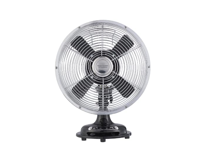 Better Homes & Gardens 8 inch Retro 3-Speed Metal Tilted-Head Oscillation Table Fan BHS036163273003, Black (Renewed)