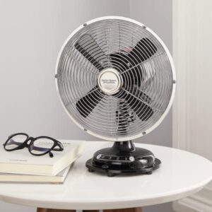 Better Homes & Gardens 8 inch Retro 3-Speed Metal Tilted-Head Oscillation Table Fan BHS036163273003, Black (Renewed)