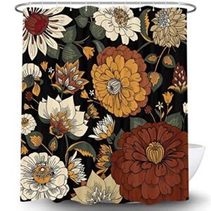 Torich Boho Floral Botanical Shower Curtain, Mid Century Morden Abstract Bohemian Flowers Tropical Leaves Bathroom Curtain, Waterproof Fabric Bathroom Accessories with Hooks 69X72