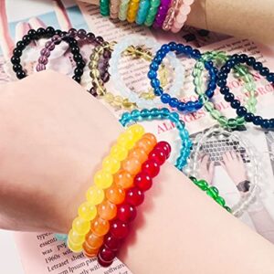 SROBENZ 15-24 PCS 8mm Crystal Round Beaded Bracelet Set Healing Glass Stretch Bracelets for Women Girl Men Round Beads Elastic Bracelets