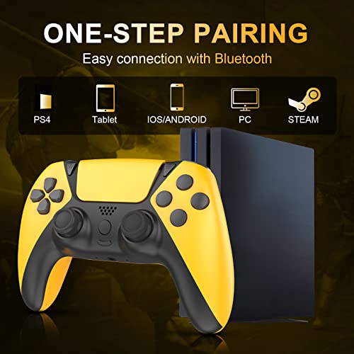 Wireless Controller for PS4 Controller, AUGEX Wireless Gamepad Work with Playstation 4 Controllers, Game Control for PS4 Controller with Joystick, PS4 Pro/Silm/PC Yellow