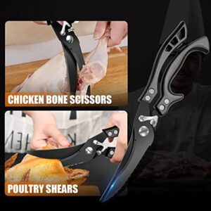 DRAGON RIOT Heavy Duty Poultry Shears Black with Serrated Edge - Kitchen Scissors for Chicken, Bone, Meat, Turkey, Fish, Vegetables Stainless Cooking Shears for Thanksgiving Christmas Day