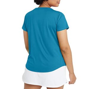 Champion, Classic Sport, Moisture-Wicking T-Shirt, Athletic Top for Women, Rockin Teal Reflective C Logo, Large