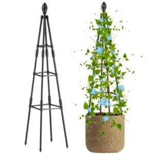 alisisfores 4 ft tower obelisk trellis for potted climbing plants, garden trellis rustproof plastic coated metal plant support for vegetables, vines and rose bushes