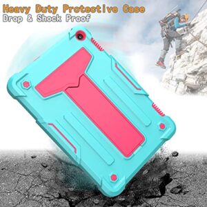 EpicGadget Case for Amazon Fire HD 8 / Fire HD 8 Plus (12th Generation, 2022 Released) - Heavy Duty Hybrid Protective Case Cover with Kickstand + 1 Screen Protector and 1 Stylus (Teal/Pink)