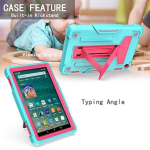 EpicGadget Case for Amazon Fire HD 8 / Fire HD 8 Plus (12th Generation, 2022 Released) - Heavy Duty Hybrid Protective Case Cover with Kickstand + 1 Screen Protector and 1 Stylus (Teal/Pink)