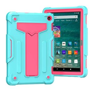 EpicGadget Case for Amazon Fire HD 8 / Fire HD 8 Plus (12th Generation, 2022 Released) - Heavy Duty Hybrid Protective Case Cover with Kickstand + 1 Screen Protector and 1 Stylus (Teal/Pink)