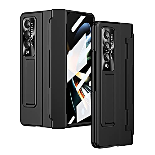 Narsbean Case for Samsung Galaxy Z Fold 3 2021, One-Piece Housing Z Fold 3 Case with Kickstand and Screen Protector, Full Protection (Black)