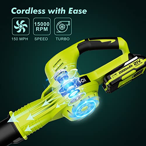 Cordless Leaf Blower - Electric Leaf Blower Cordless with 2 Batteries and Charger - 2 Speed Mode - 21V Battery Powered Leaf Blowers for Lawn Care, Patio, Blowing Leaves and Snow