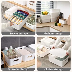 Yishyfier Plastic Storage Baskets Bins Boxes With Lids,Organizing Container White Storage Organizer Bins For Shelves Drawers Desktop Playroom Classroom Office,3-Pack(M+2S)